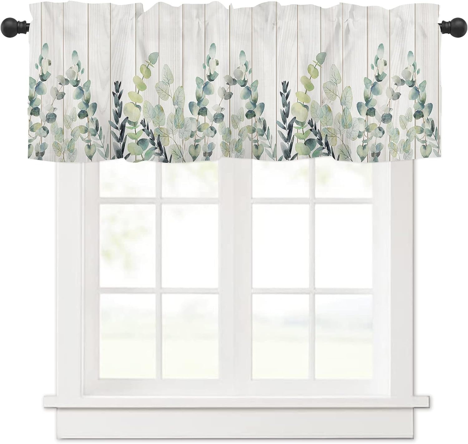 Jbralid Sage Green Eucalyptus Leaf Curtain Valances for Windows Spring ...