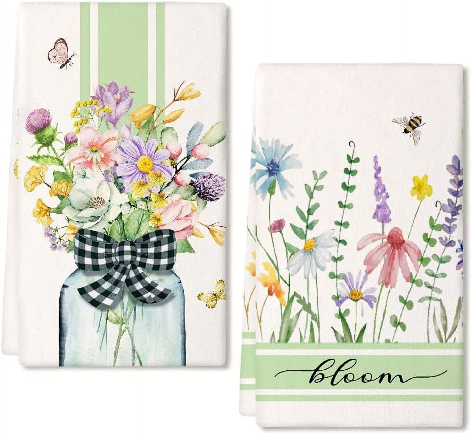 Jbralid Spring Kitchen Towels for Spring Decor Flower Vase Dish Towels ...