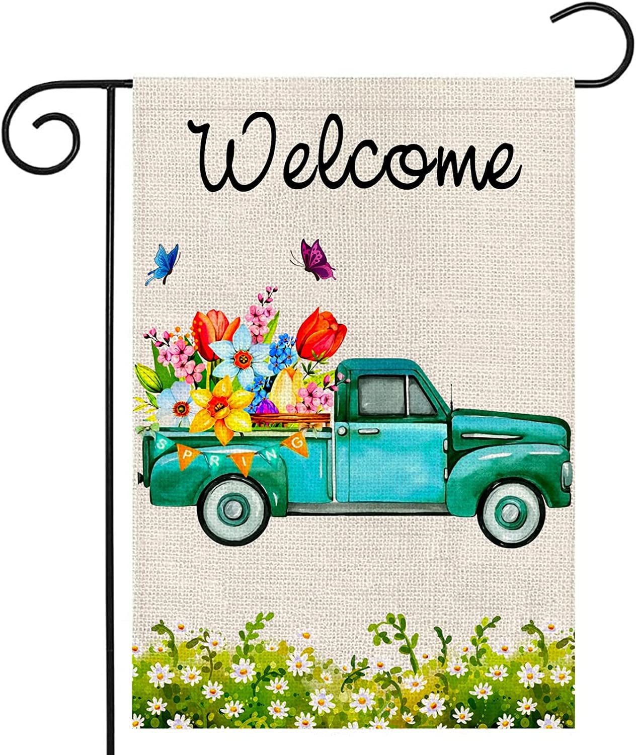 Jbralid Spring Summer Burlap Flower Spring Outdoor Flag Decor (12x18 ...
