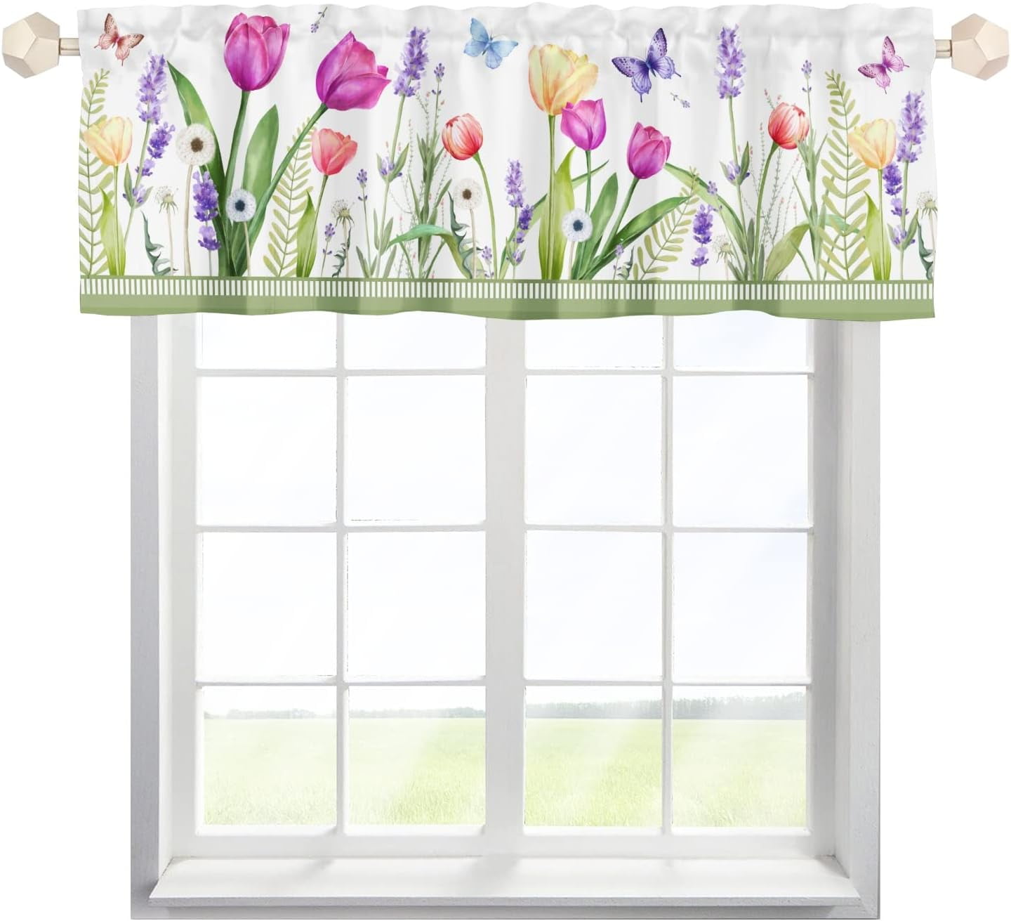 Jbralid Spring Tulip Valances for Windows, Lavender Dandelion Butterfly ...