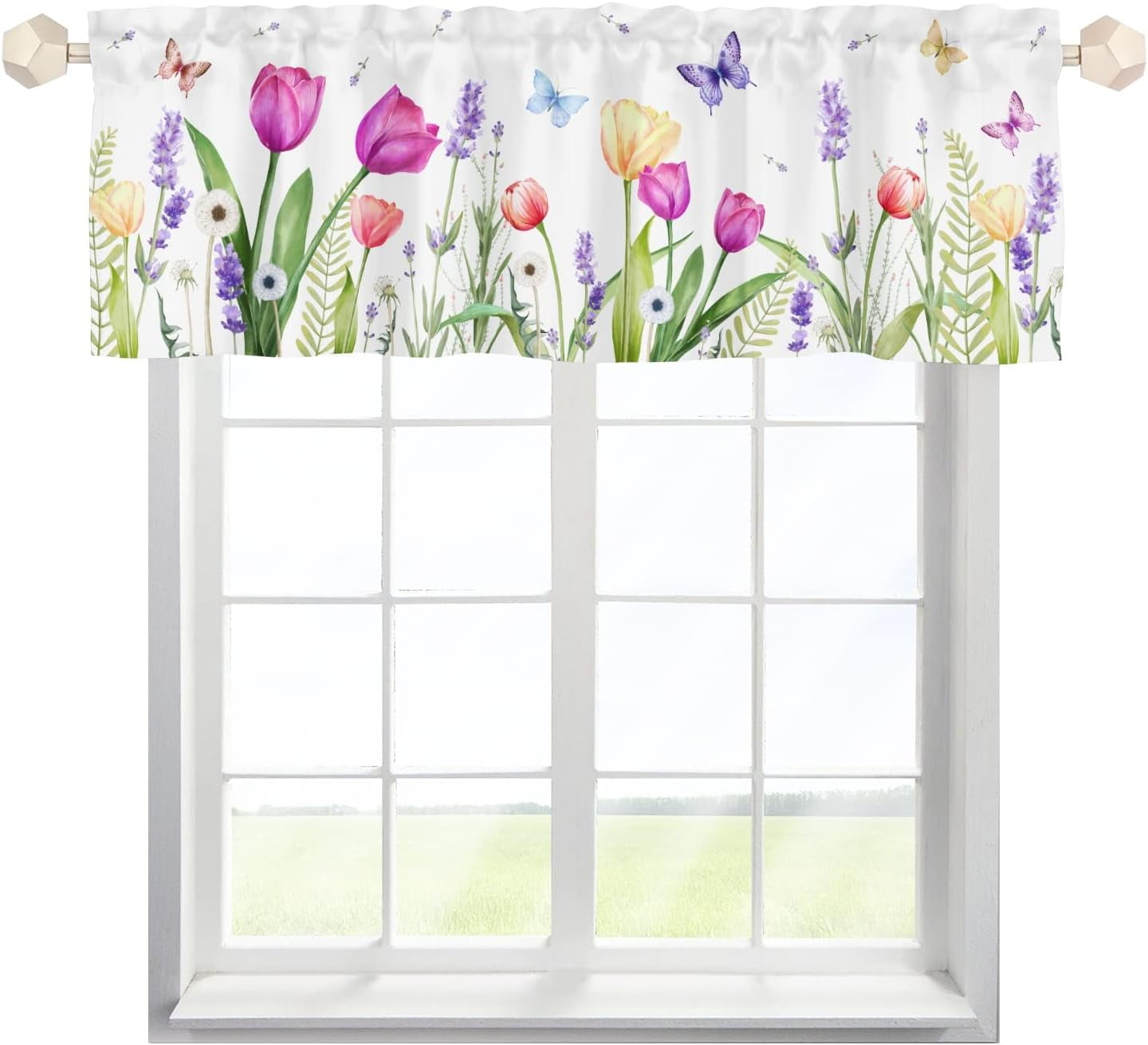 Jbralid Spring Tulip Valances for Windows, Lavender Dandelion Butterfly ...