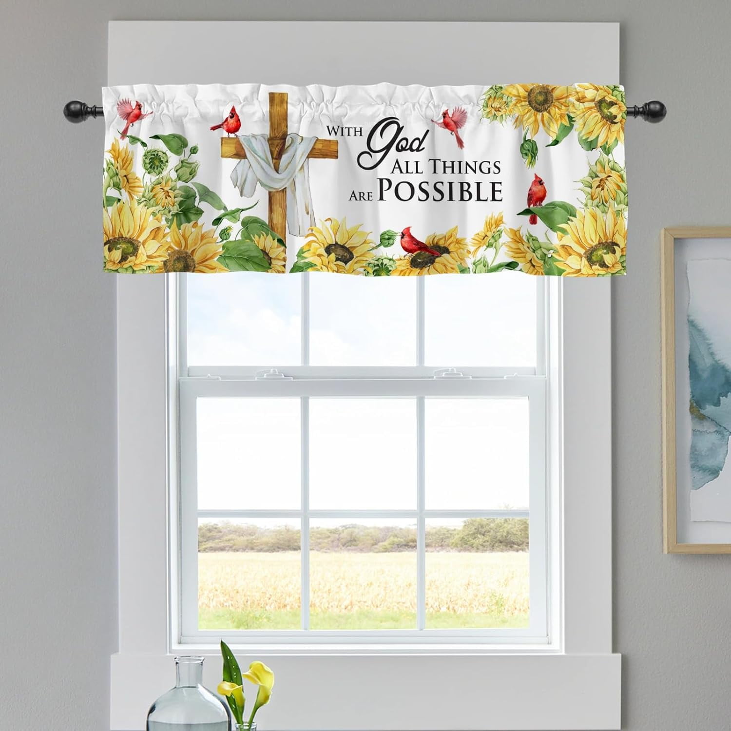 Jbralid Summer Fall Sunflower Cross Curtains Valance for Windows ...
