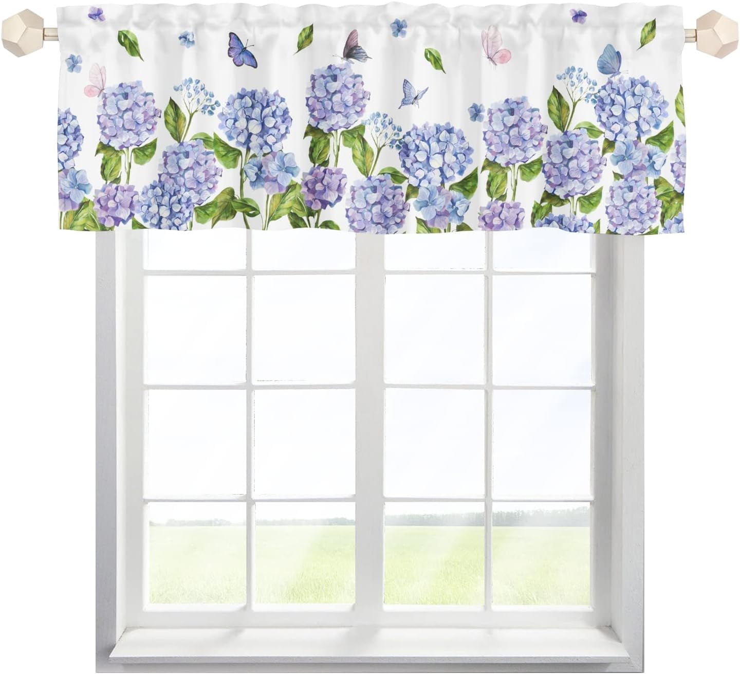 Jbralid Summer Hydrangea Flower Kitchen Curtain Valance 54 x 18 ...