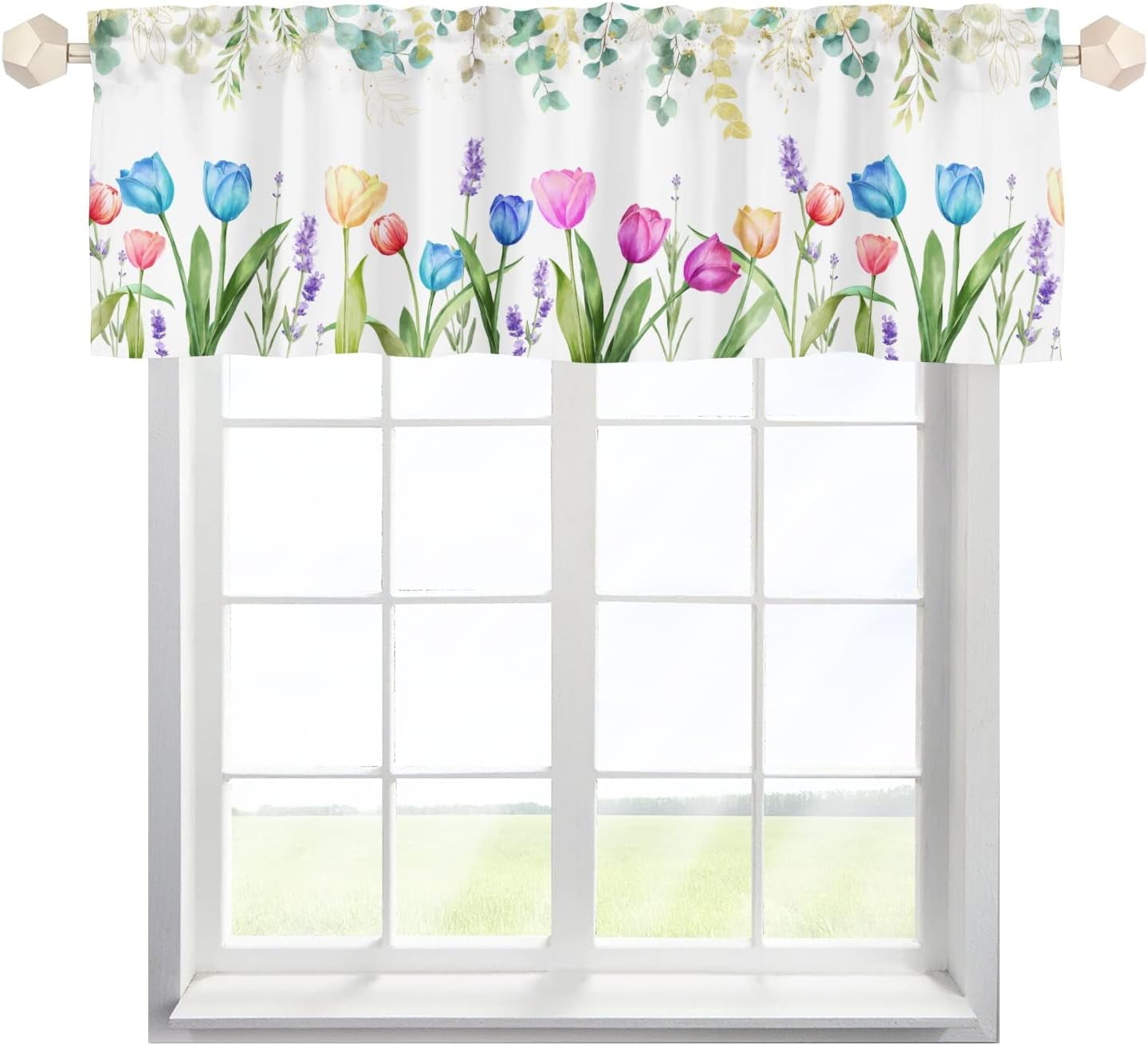 Jbralid Valance Curtain Tulips Lavender Eucalyptus Leaves Window ...