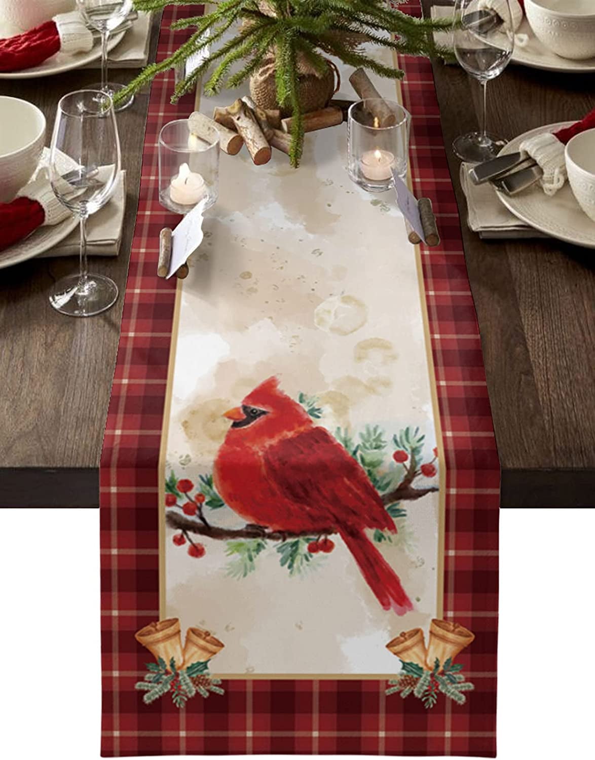 Jbralid Watercolor Red Cardinal Bird Branch Cotton and Linen Table ...
