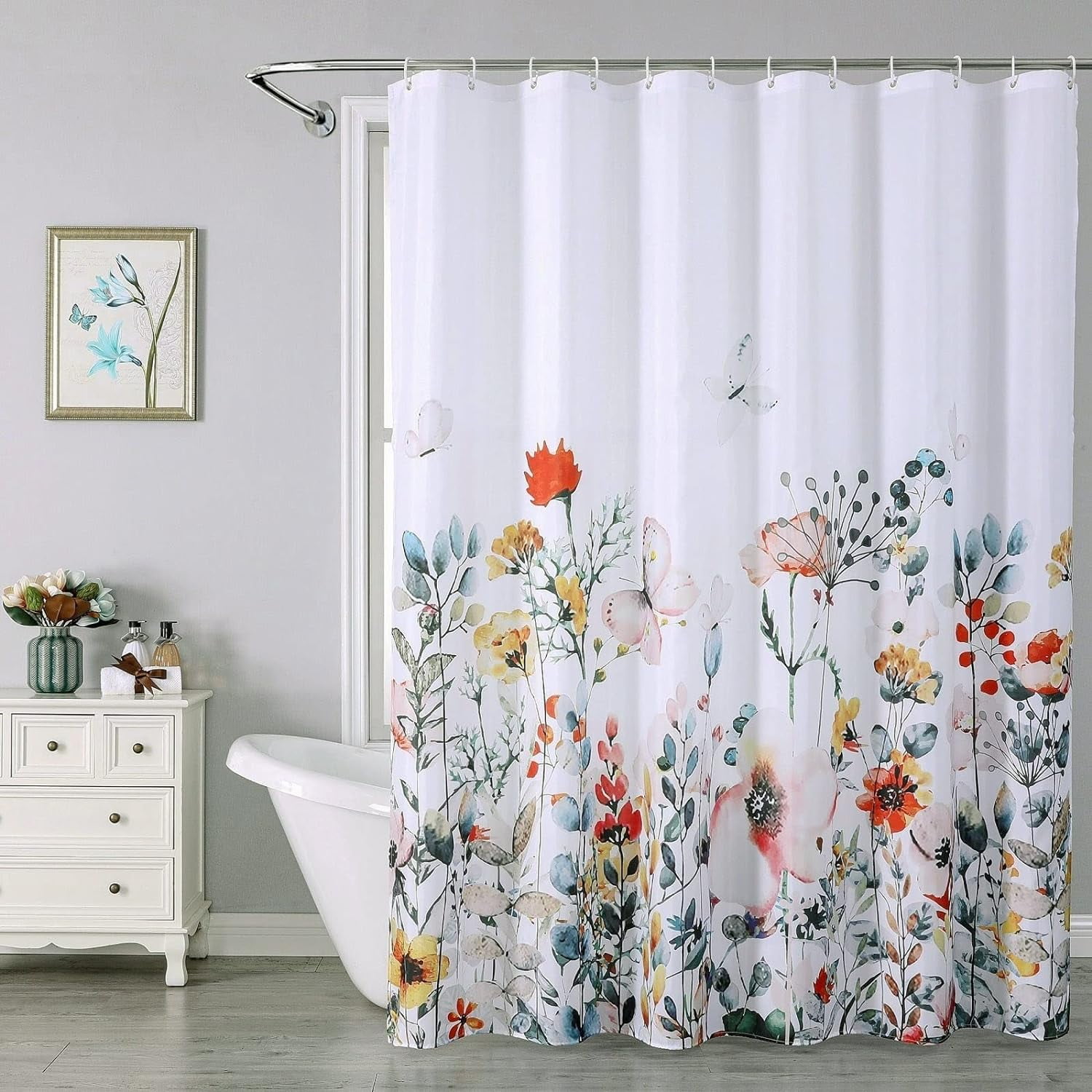 Jbralid Waterproof Floral Shower Curtain, Polyester Shower Curtains for ...