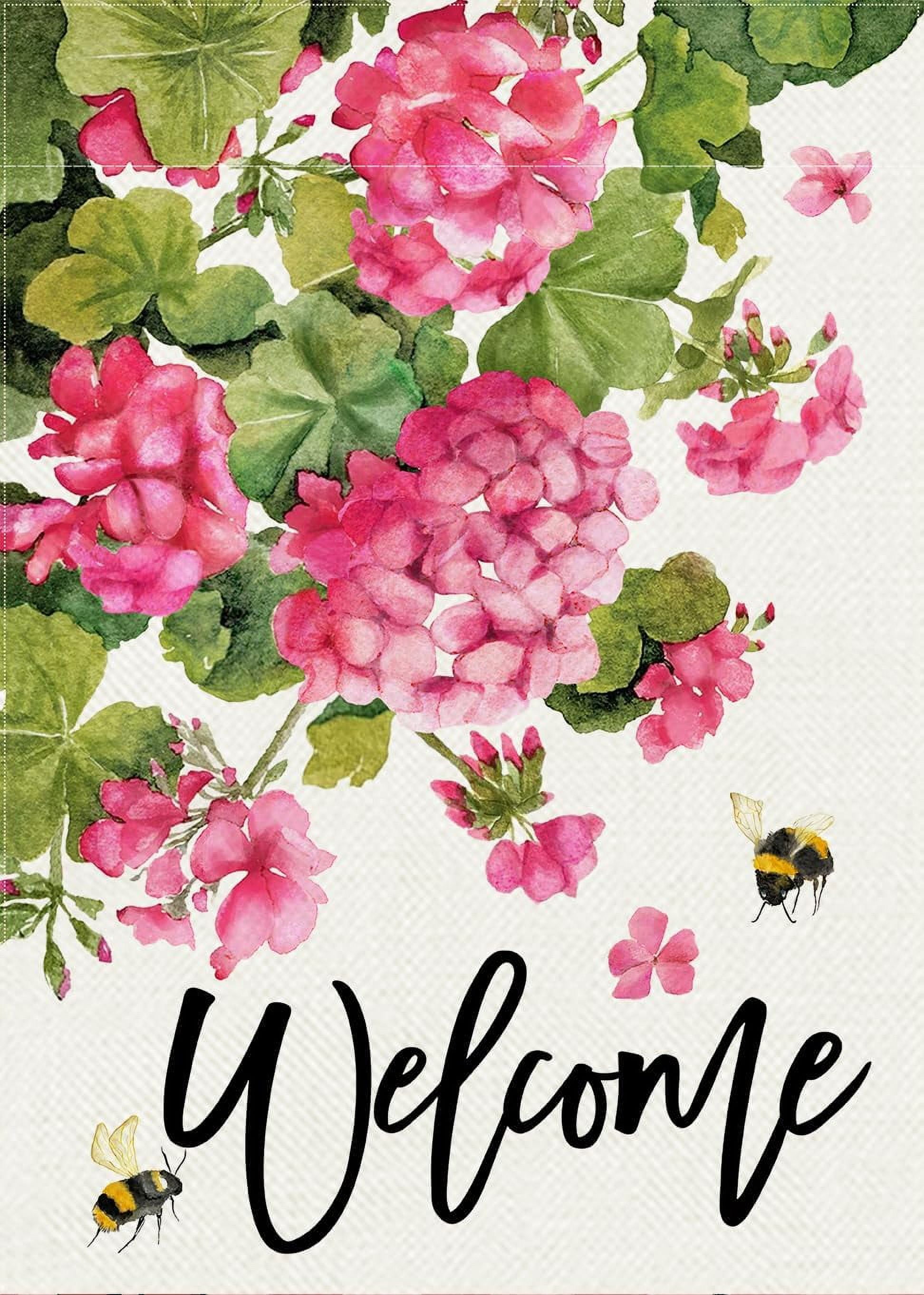 Jbralid Welcome Spring Summer Pink Floral Decorative Linen Garden Flag ...