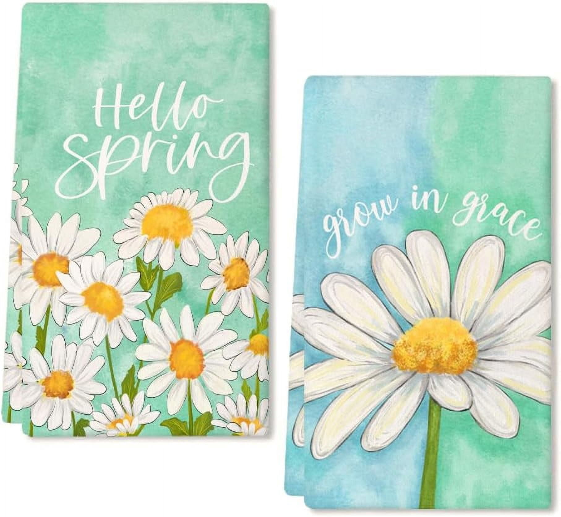 Jbralid White Flower Spring Kitchen Towels Dish Towels Set of 2, Hello ...
