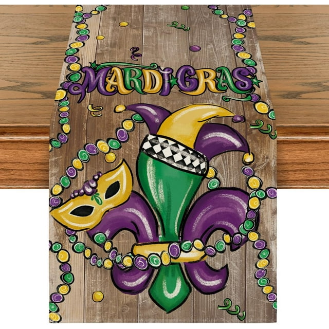 Jbralid Wood Irises Masks Mardi Gras Table Runner, Seasonal Carnival ...