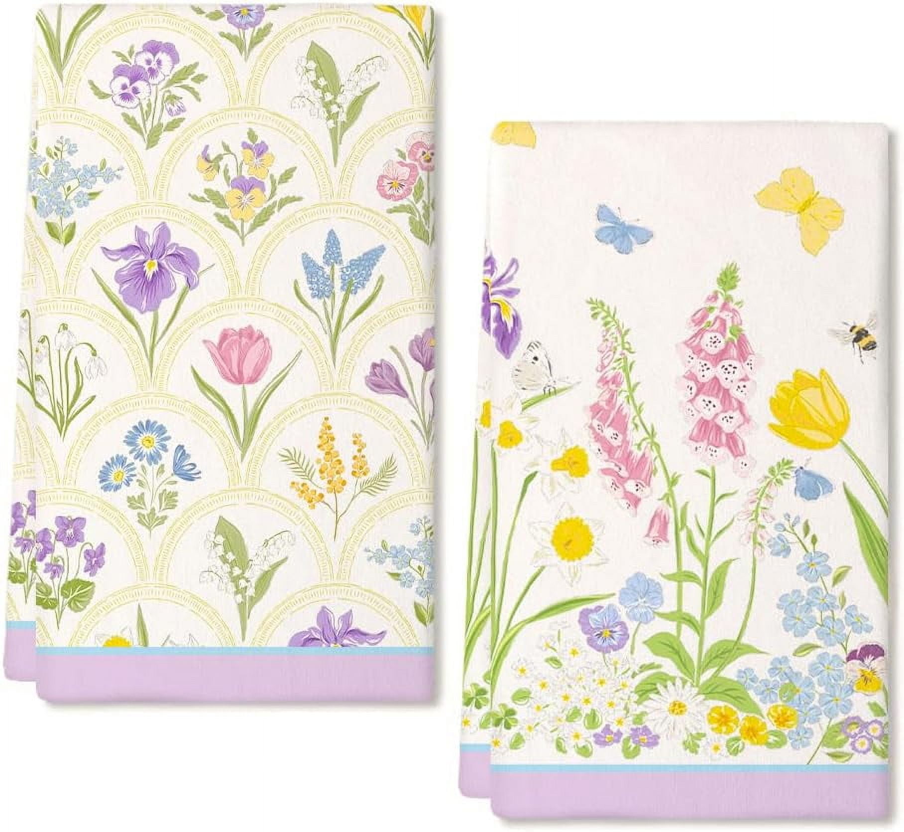 Jbralid Yellow Floral Spring Kitchen Towels Dish Towels Set of 2, Bless This Home Sign Hand ...