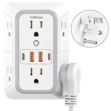 11-in-1 Multi Socket: 4 AC, 3 USB-A, 2 USB-C, Clock, Light, Overload ...