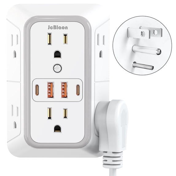 JcBlaon Outlet Extender Splitter Surge Protector 6 AC Outlets 2 USB ...