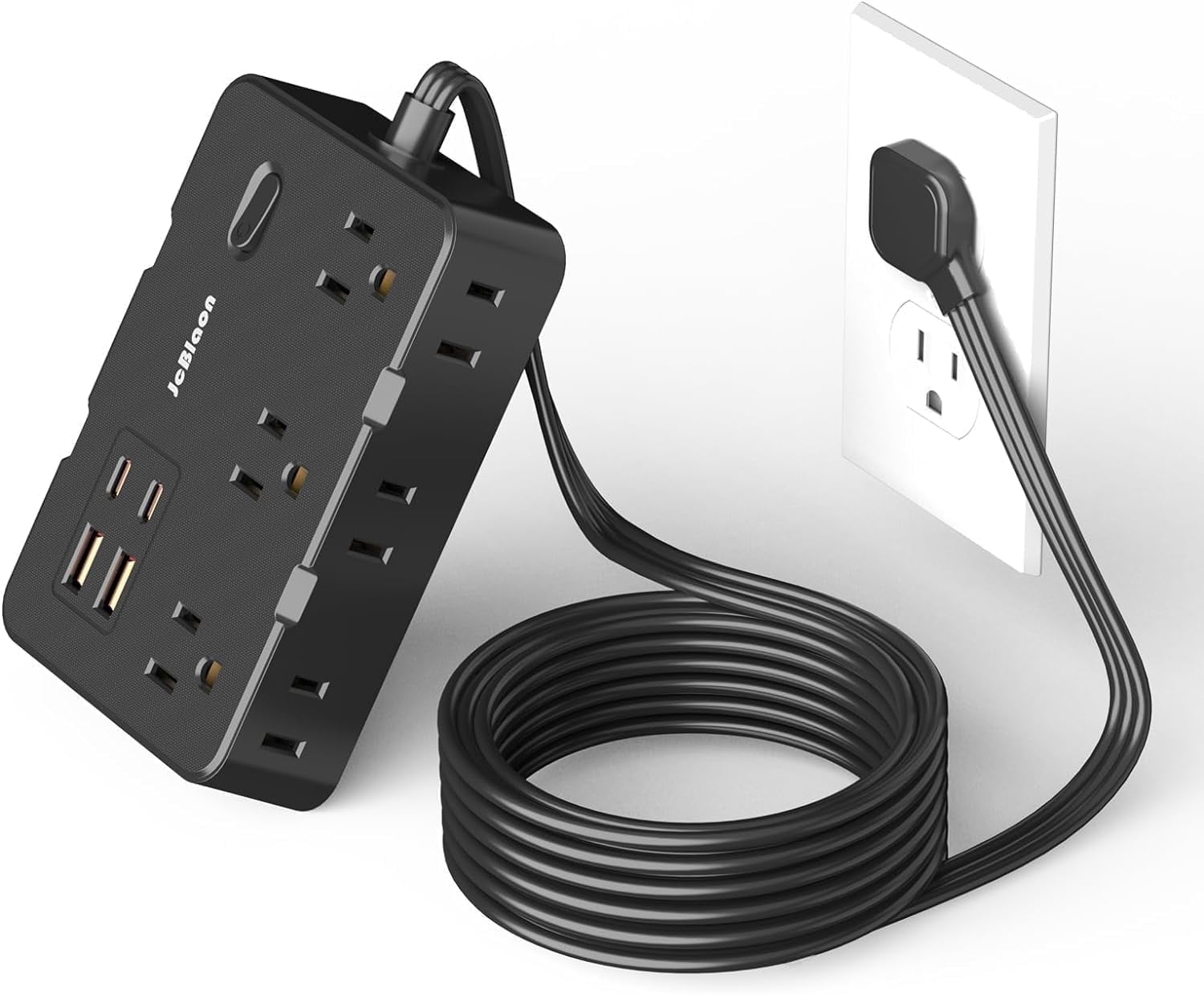 Flat Plug Power Strip, 5ft Extension Cord with 6 Outlets & 4 USB Ports ...