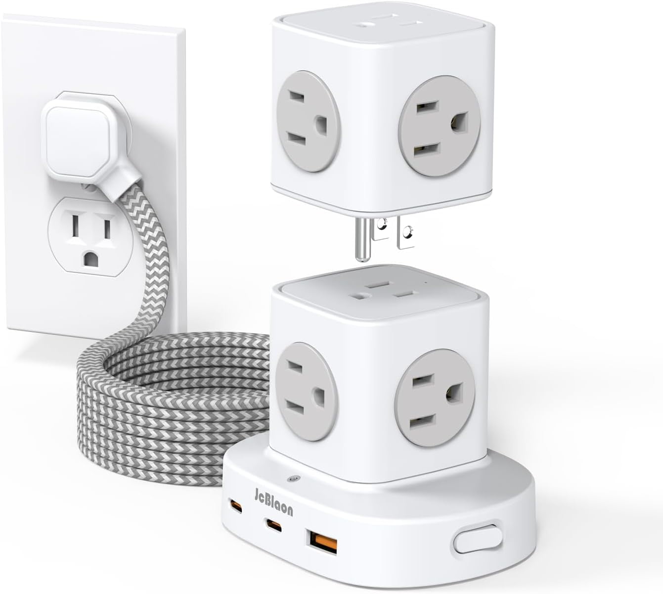 JcBlaon Tower Power Strip, Flat Plug 9 Outlets, 3 USB (2 USB-C), 5ft ...