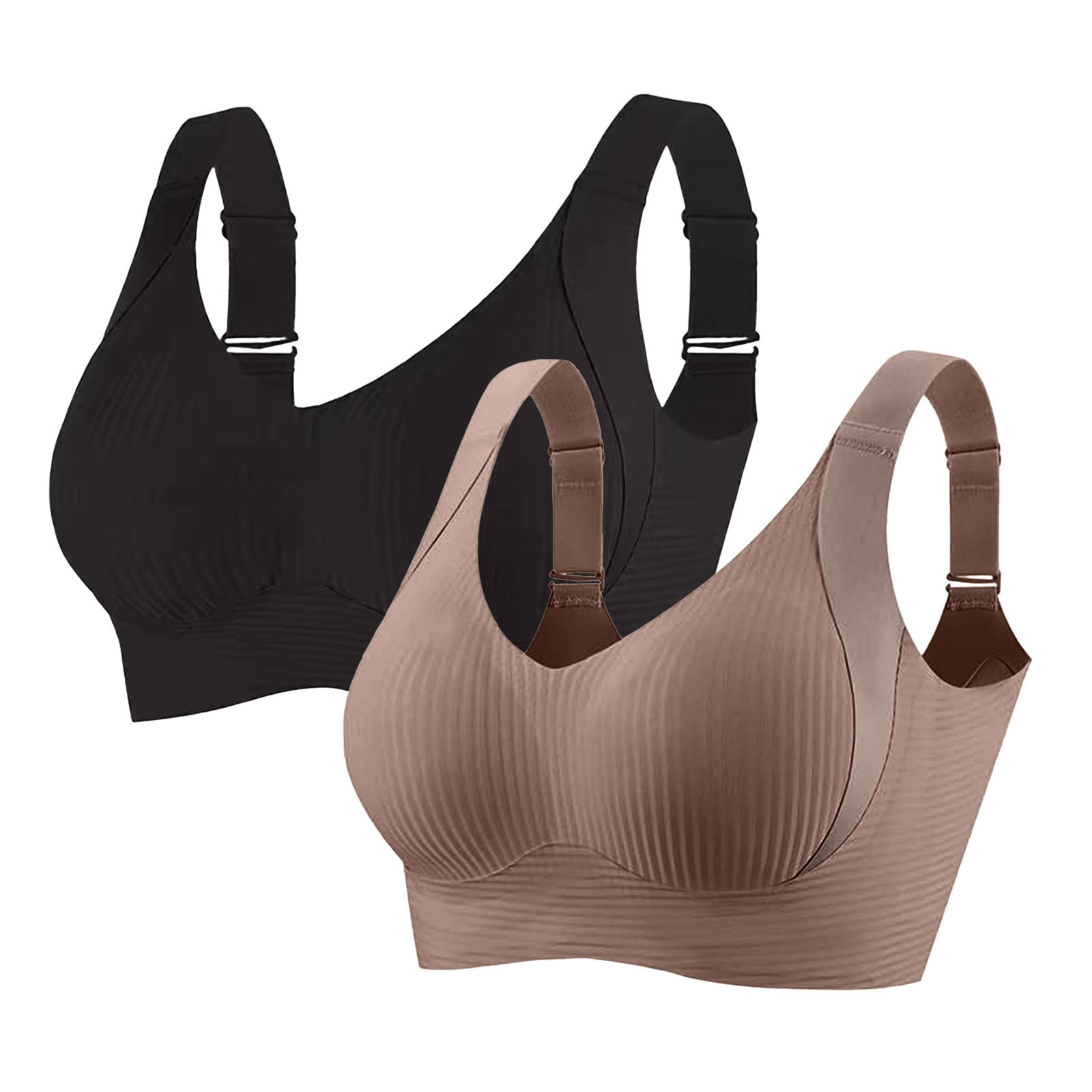 Jdkau 2 Pack Push Up Bras for Women Full Coverage Ribbed Bralettes ...