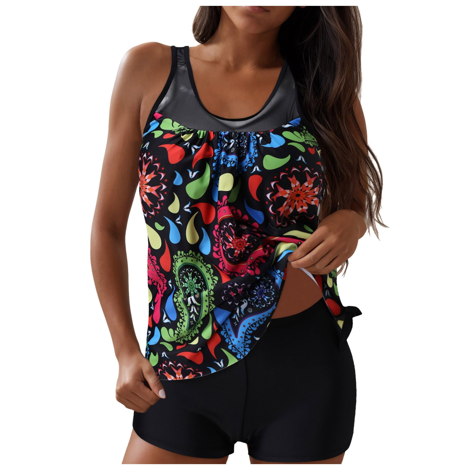 Jdkau Plus Size Tankini Swimsuits for Women Blouson Swim Tank Top with ...