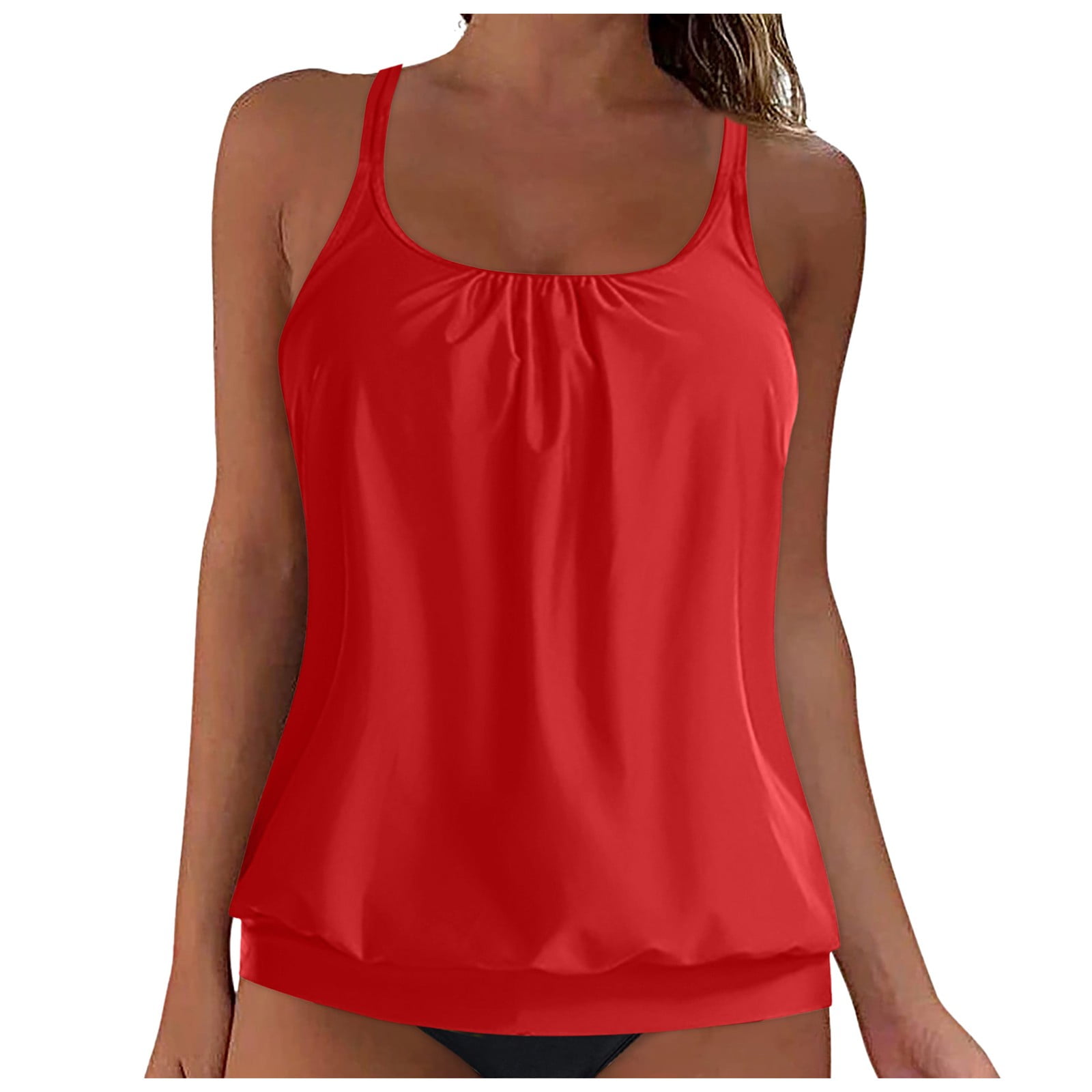 Jdkau Tankini Tops for Women Blouson Tankini Tops Loose Fit Solid Swim ...