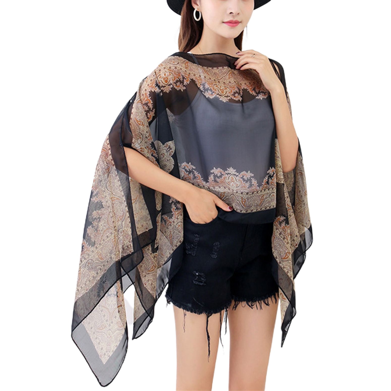 SWSMCLT Women's Beach Poncho Sheer Sun Protection Cape Tops Chiffon ...