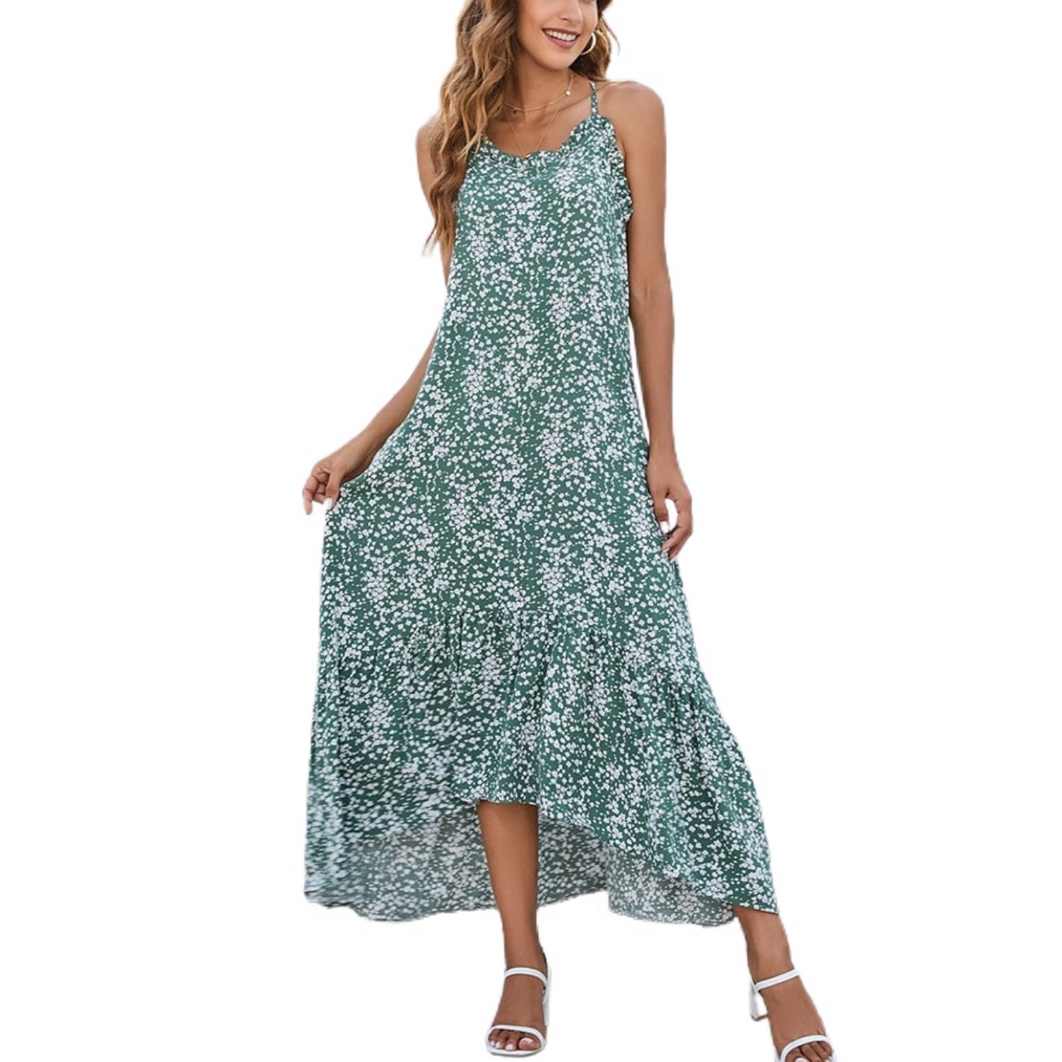 SWSMCLT Women's Beach Sundress Peasant Fashion Casual Ruffle Long ...