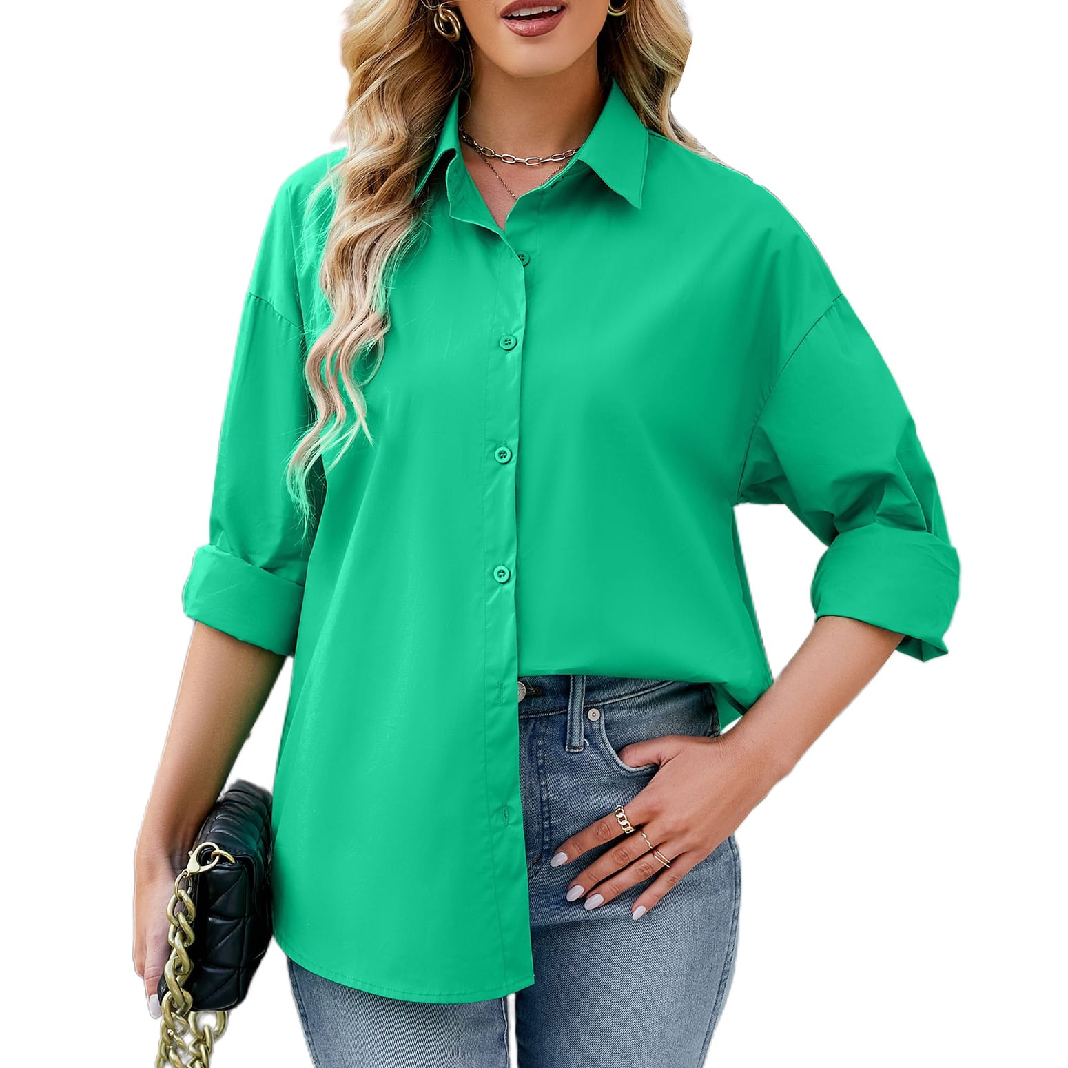 Jdlsppl Women's Long Sleeve Button Down Shirt Soft Blouse Summer Cotton ...