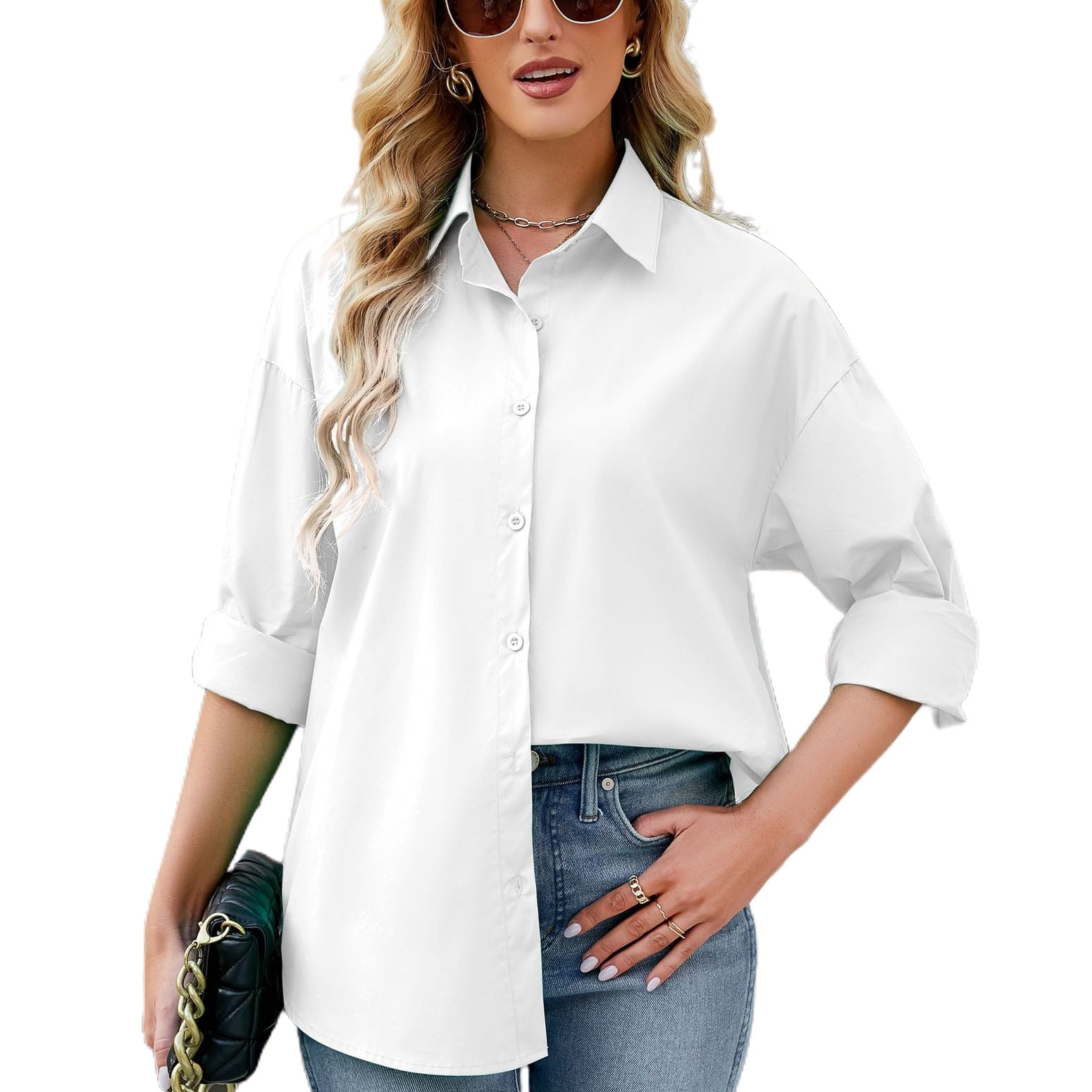 Jdlsppl Women's Long Sleeve Button Down Shirt Soft Blouse Summer Cotton ...