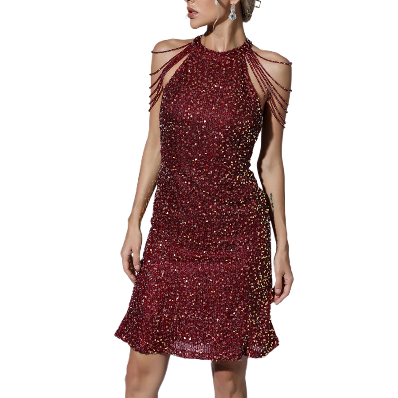 Jdlsppl Women's Prom Sequin Dresses Fringe Glitter Sexy Evening Gown ...