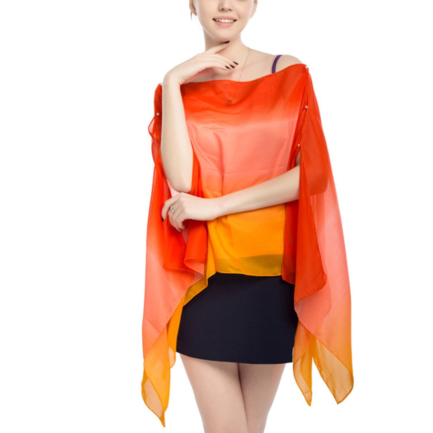 Jdlsppl Women's Sheer Poncho Soft Summer Top Bateau Neck Button Down ...