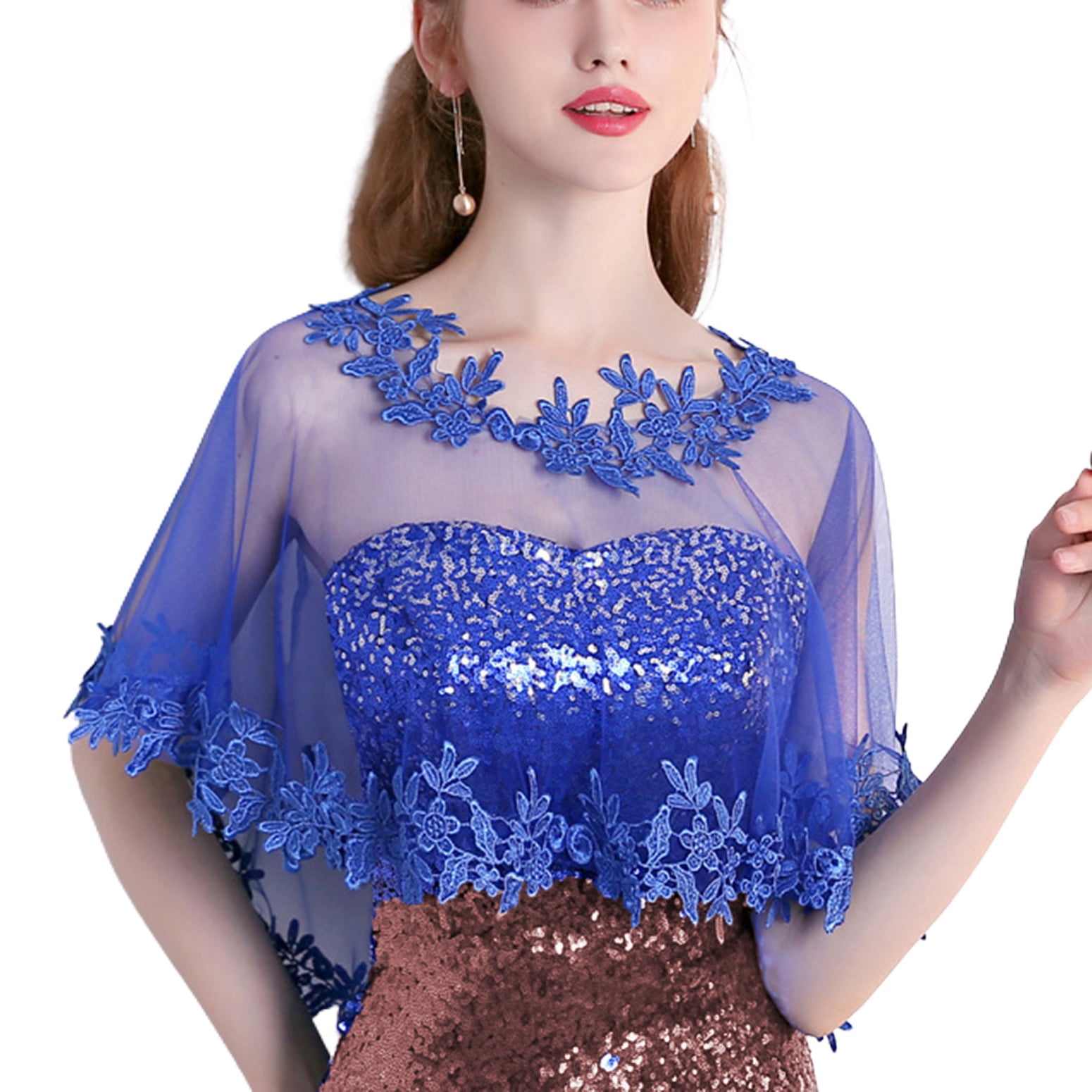 SWSMCLT Women's Sheer Shrug Lace Bolero Poncho Embroidered Capelet ...
