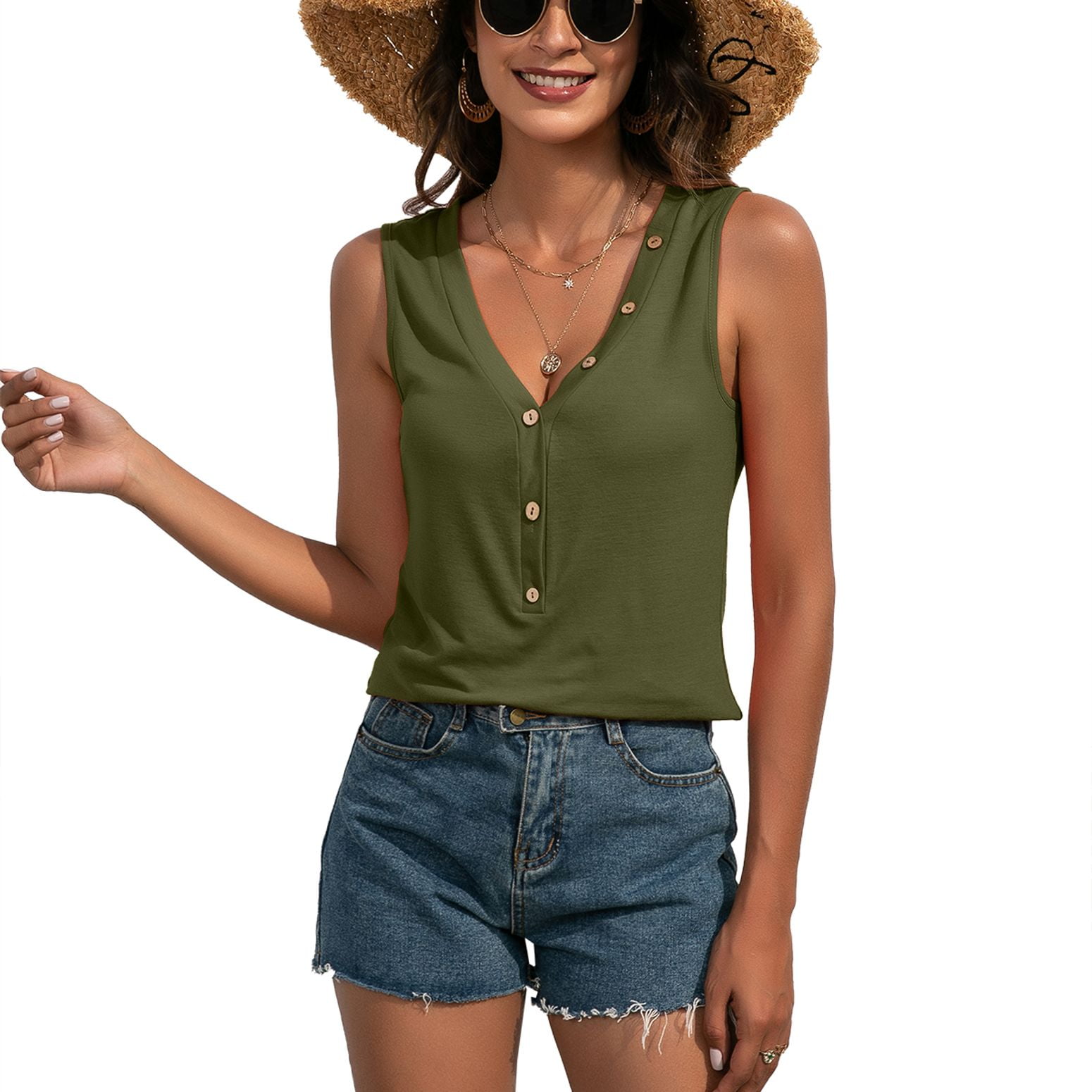 SWSMCLT Women's V Neck Sleeveless Fashion Vest Soft Top Fall Loose ...