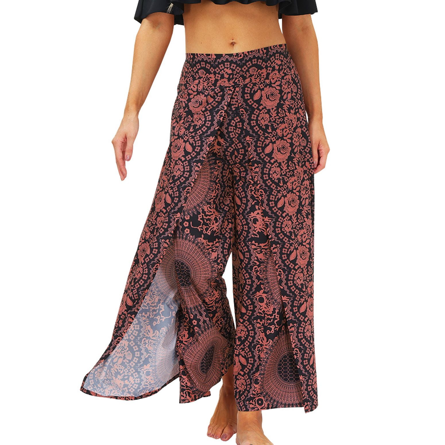 Jdlsppl Women's Wide Leg Gaucho Harem Yoga Pants Side Split Boho ...