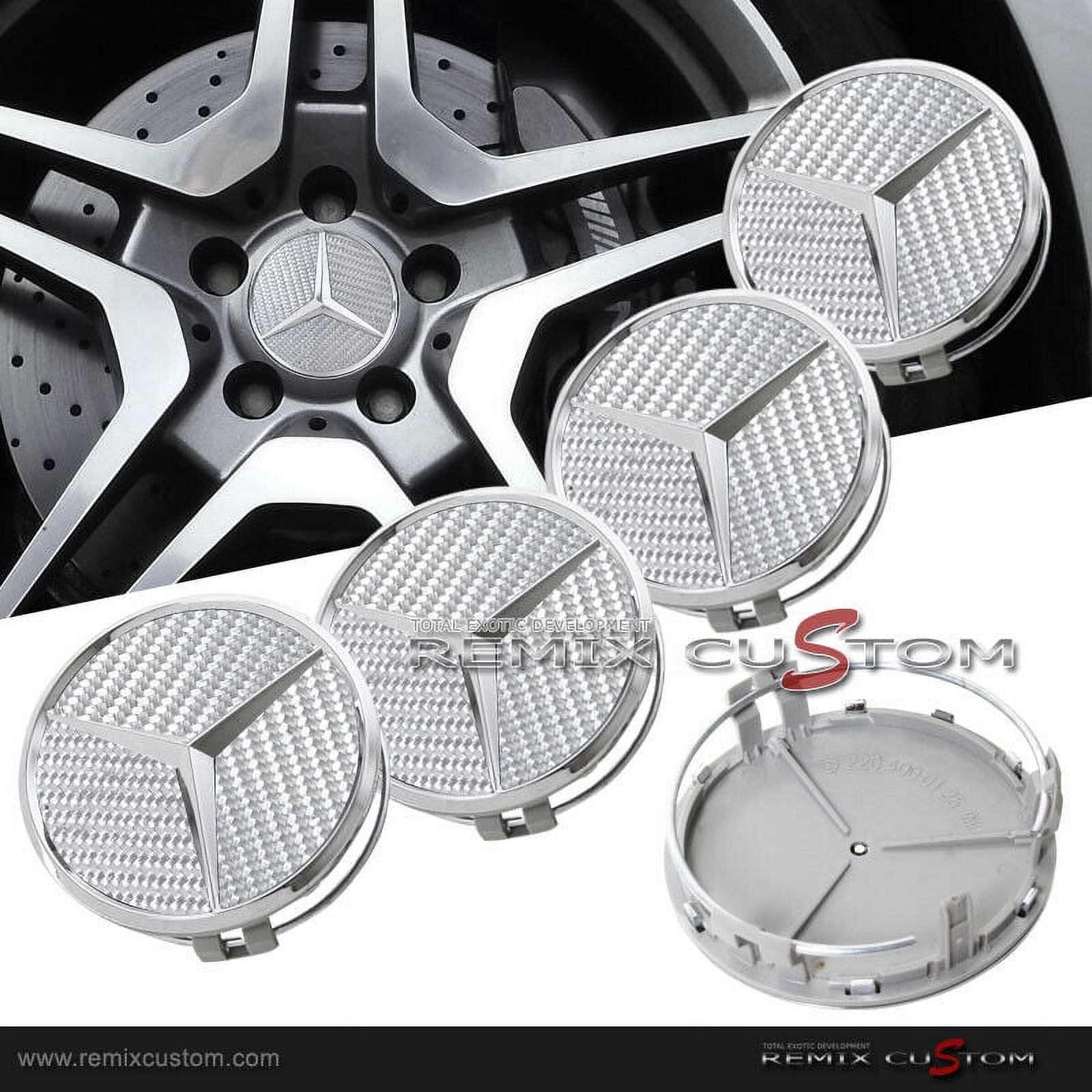 Jdmotive 75mm Wheel Covers ABS Aluminum Carbon Silver fits Mercedes, 4 ...