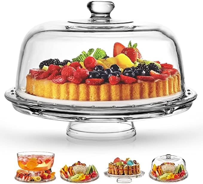 Jdonf Glass Cake Stand with Dome, 6-in-1 Multifunctional Display for ...