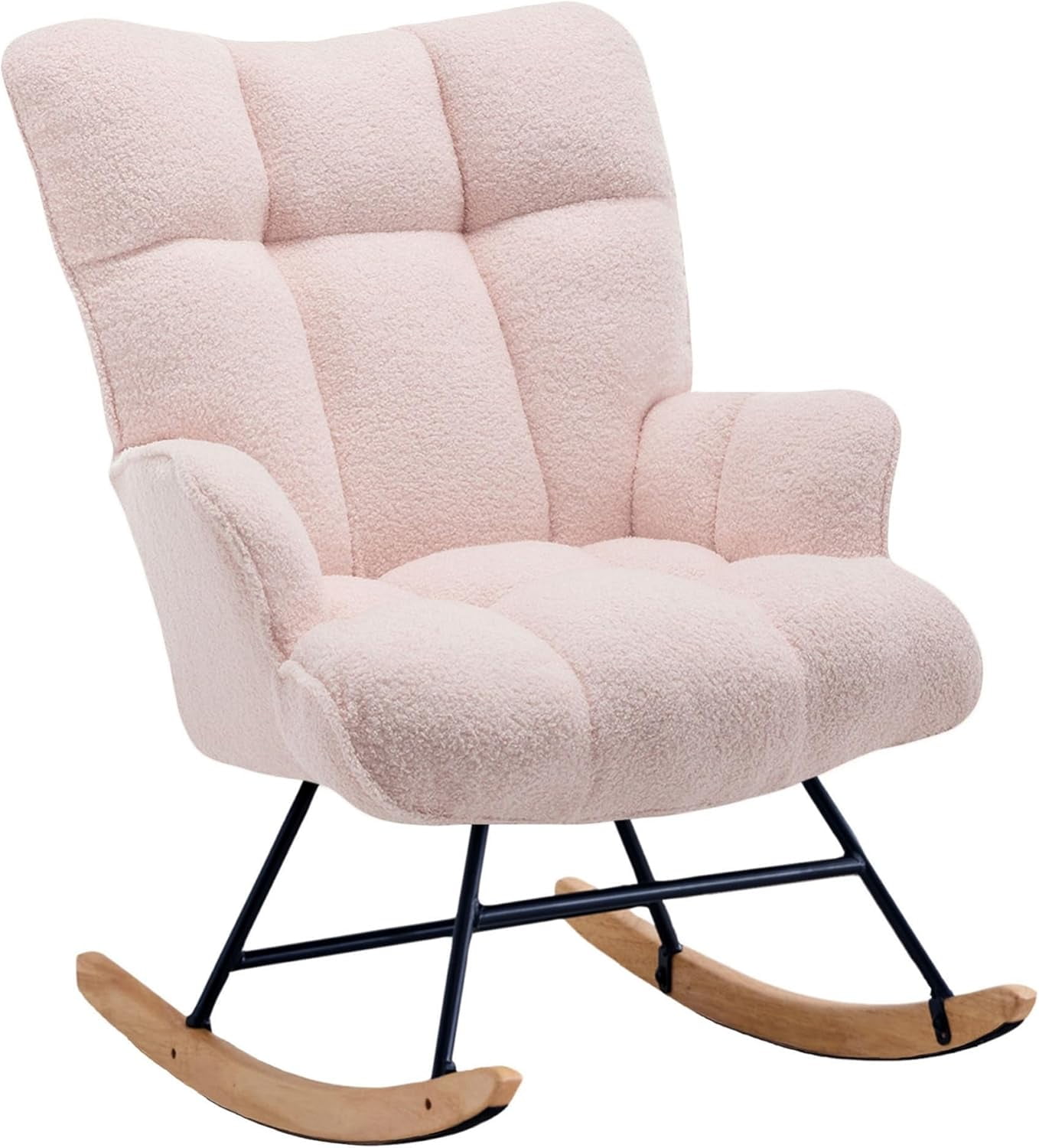 Pink Rocking Chair - Soft Fleece Fabric, Ergonomic & Adjustable, Indoor ...