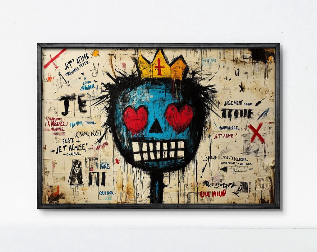 Je T'Aime Skull With Crown, Bold Love And Judgment Art, Mixed Media ...