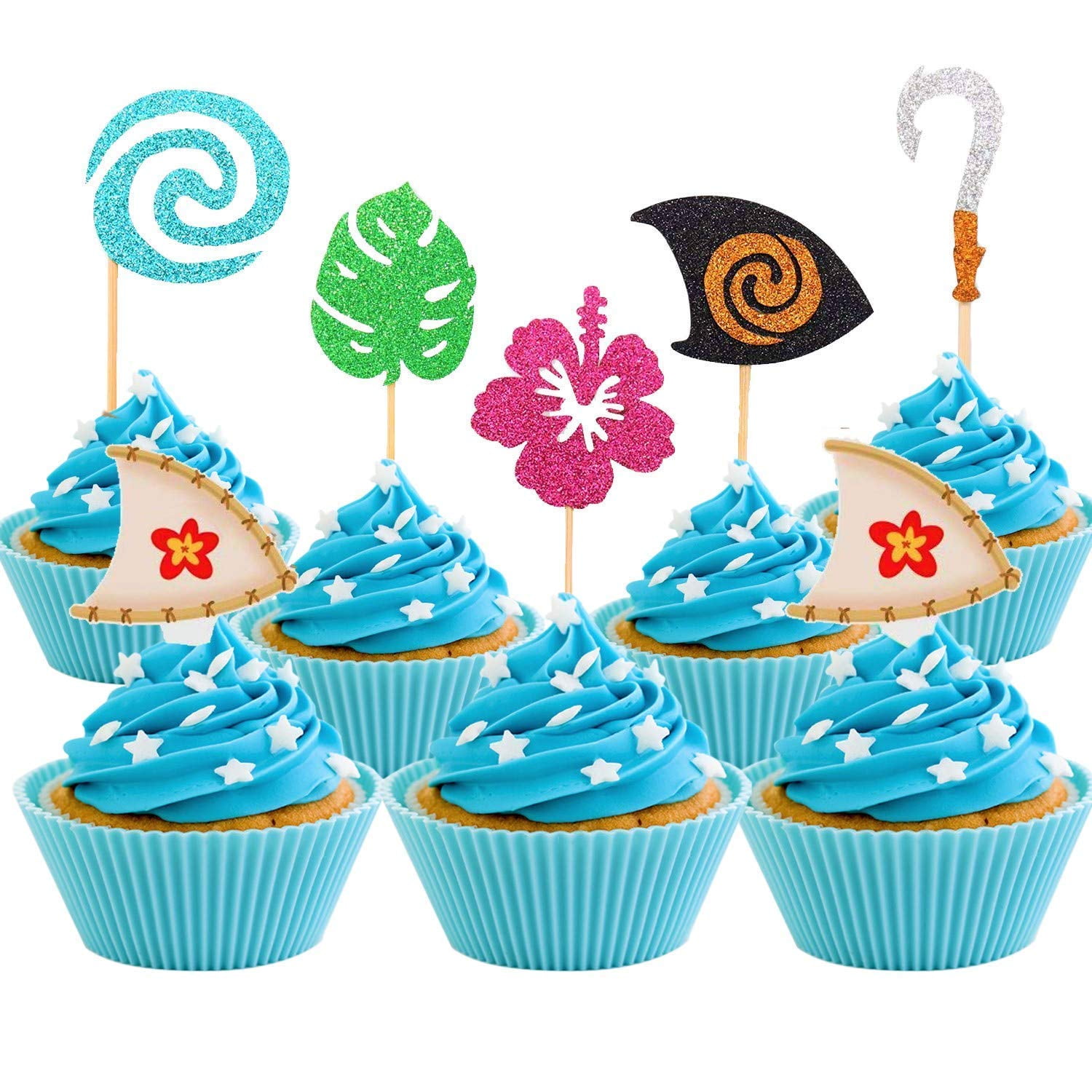 JeVenis 30 Pcs Glittery IEF31 Moana Inspired Cupcake Toppers Moana Cake ...