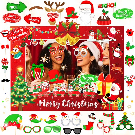 JeVenis 33 PCS Christmas Party Game Supplies Christmas Photo Booth ...