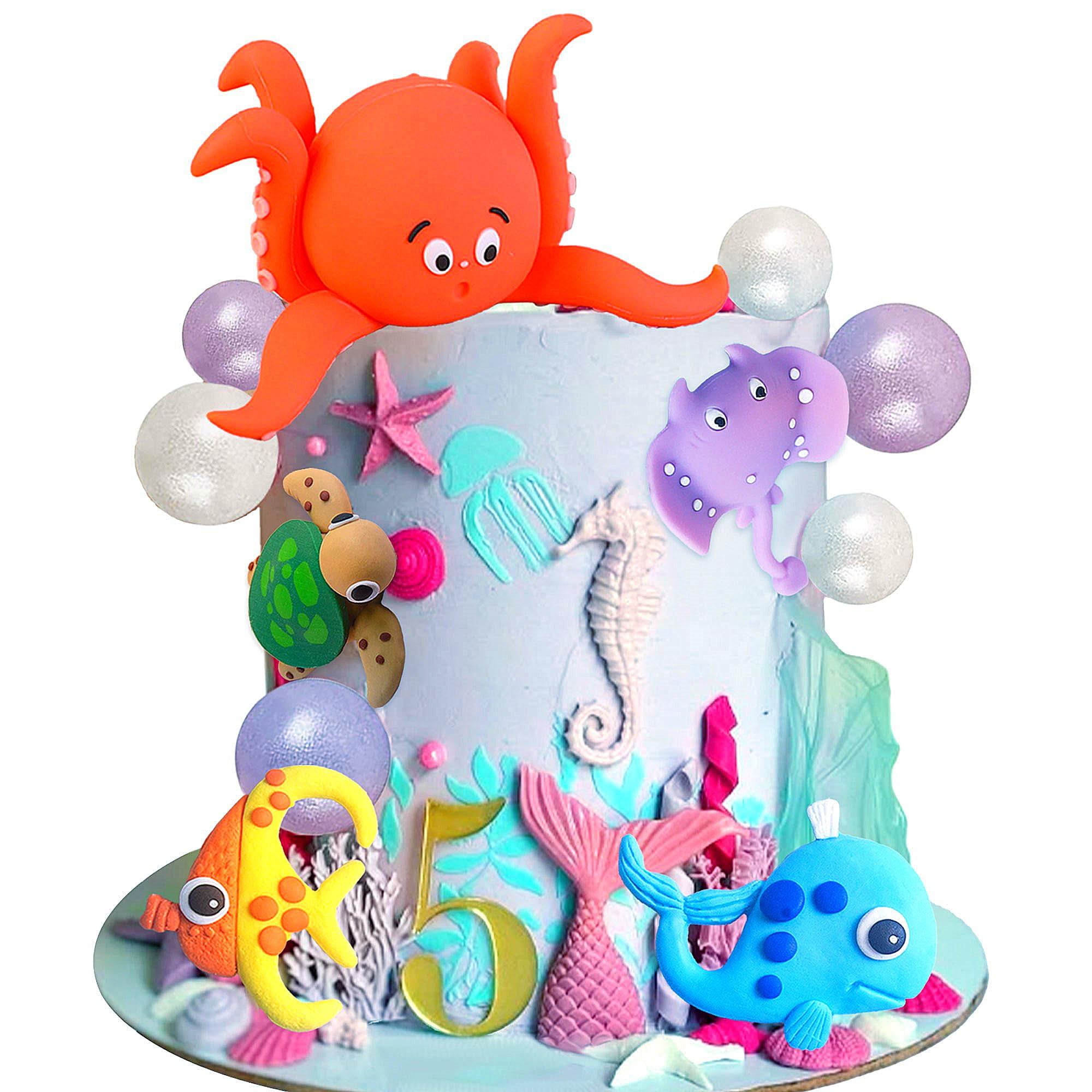 JeVenis Under the AJH3 Sea Cake Toppers Ocean Animal Cupcake Toppers ...