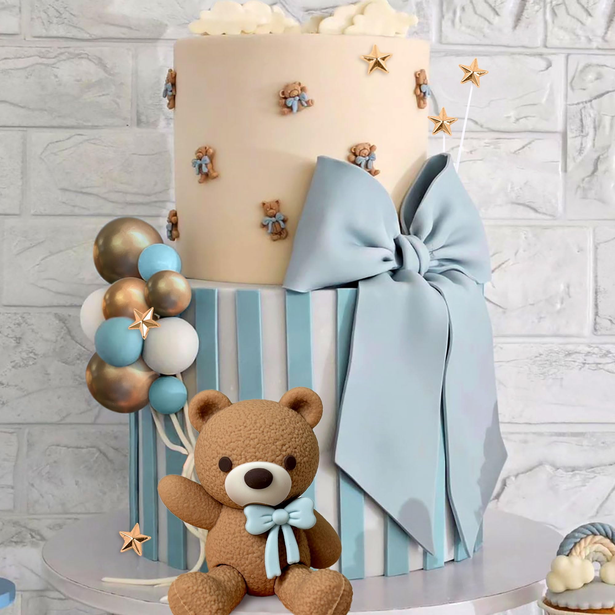 JeVenis Blue Bear Cake Decoration Blue Gold H2FSDBalls Cake Topper ...