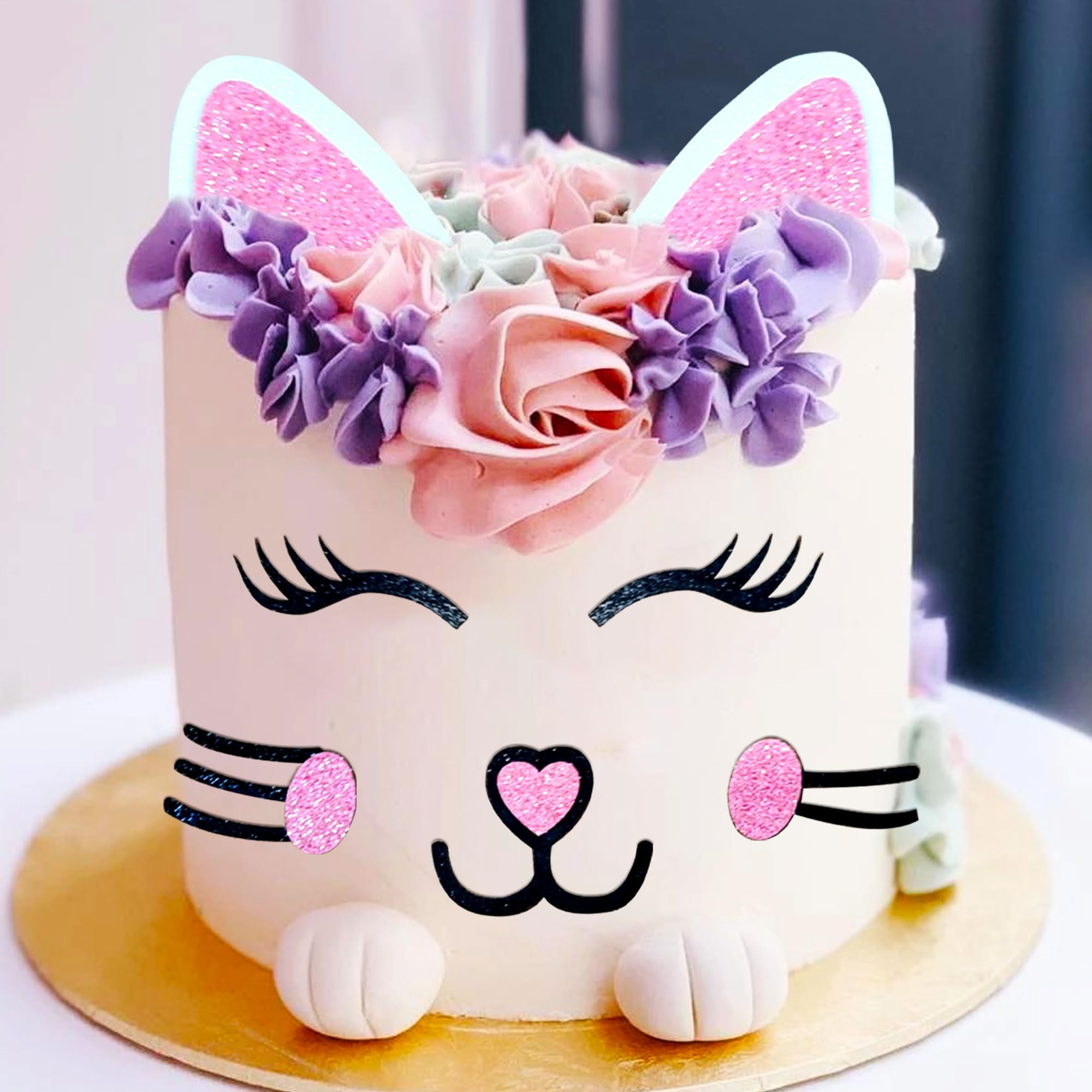 JeVenis Cat Cake Topper Cake Topper RST1 Cat Ears Eyelashes Cake Set ...