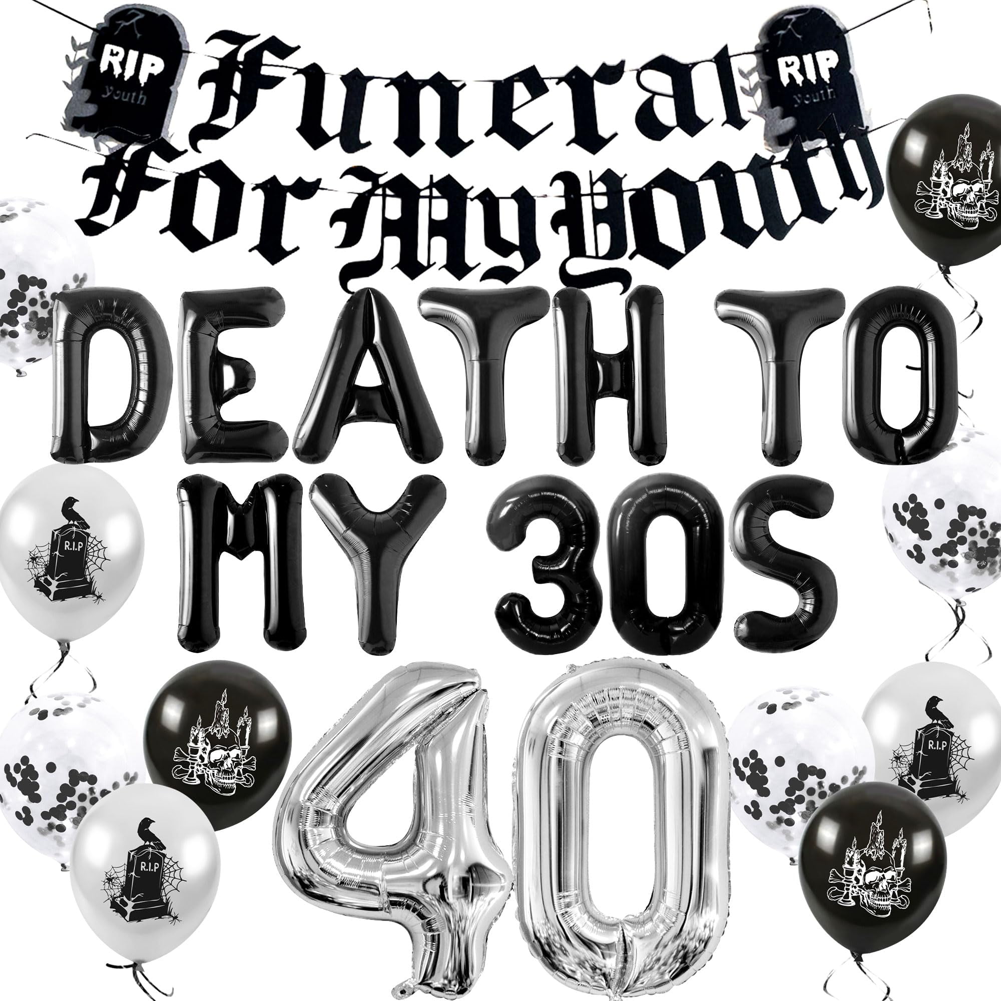 JeVenis Death To My 30s Goth NSD3 40th Birthday Decoration Gothic ...