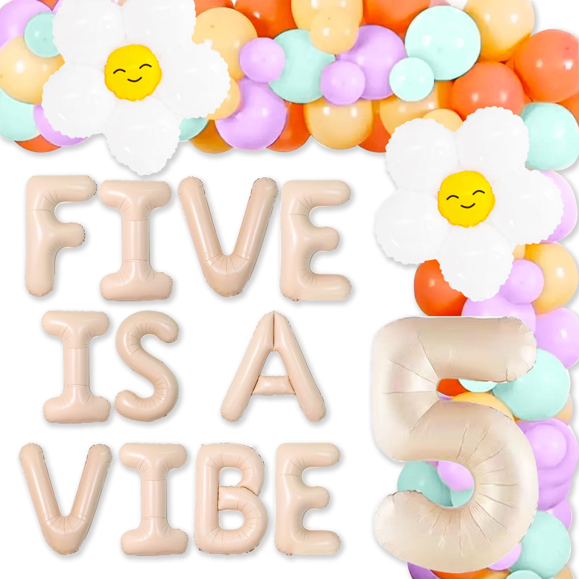 JeVenis Five is a Vibe Birthday Decorations 5th Birthday Decorations Groovy Daisy Foil Balloons ...