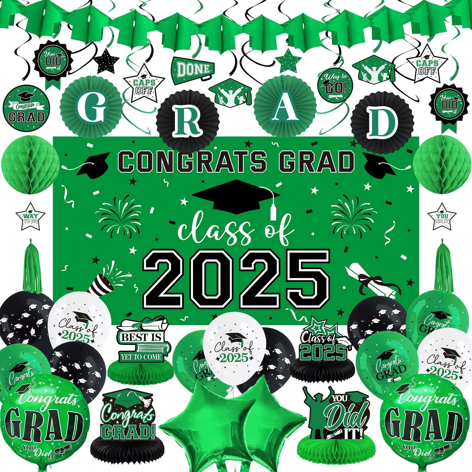 DAZONGE Graduation Decorations 2025 DHF10 Green, Grad Party Decorations ...
