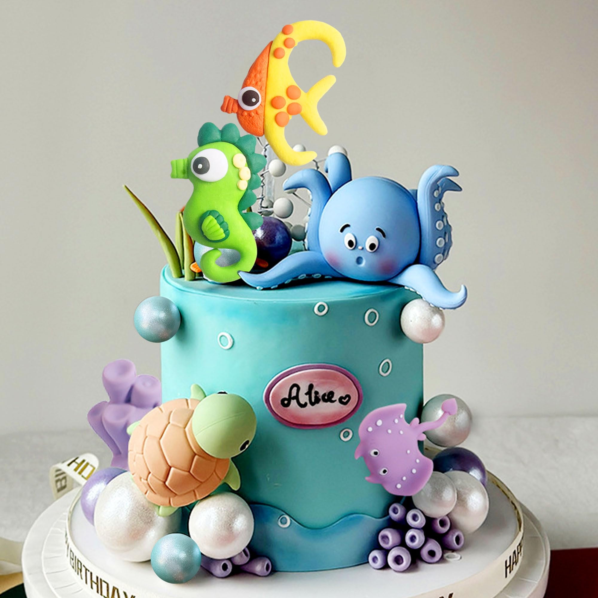 JeVenis Under the TWE5 Sea Cake Toppers Ocean Animal Cupcake Toppers ...