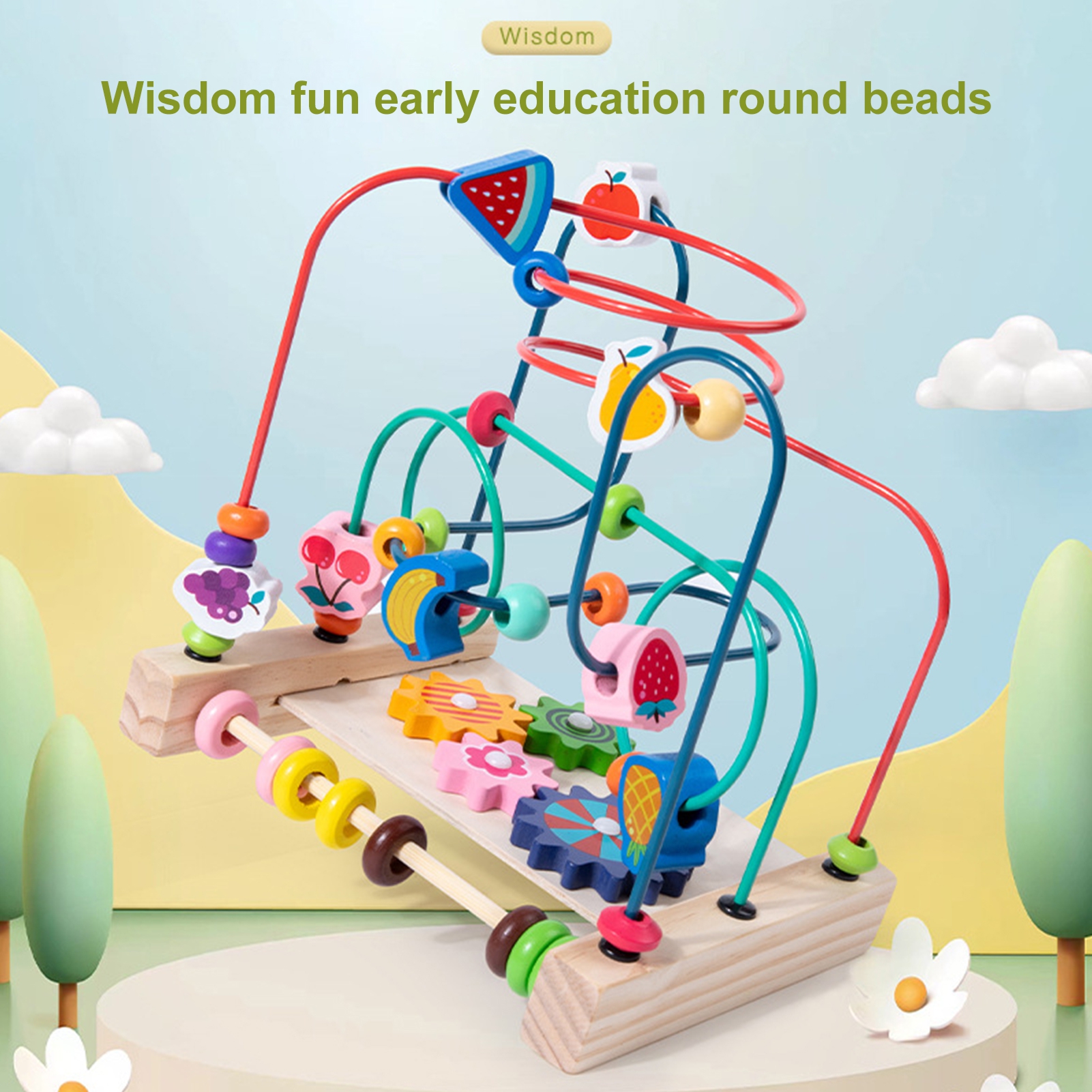 Jeachry Wooden Bead Maze Toy Educational Animal Fruit Transportation ...