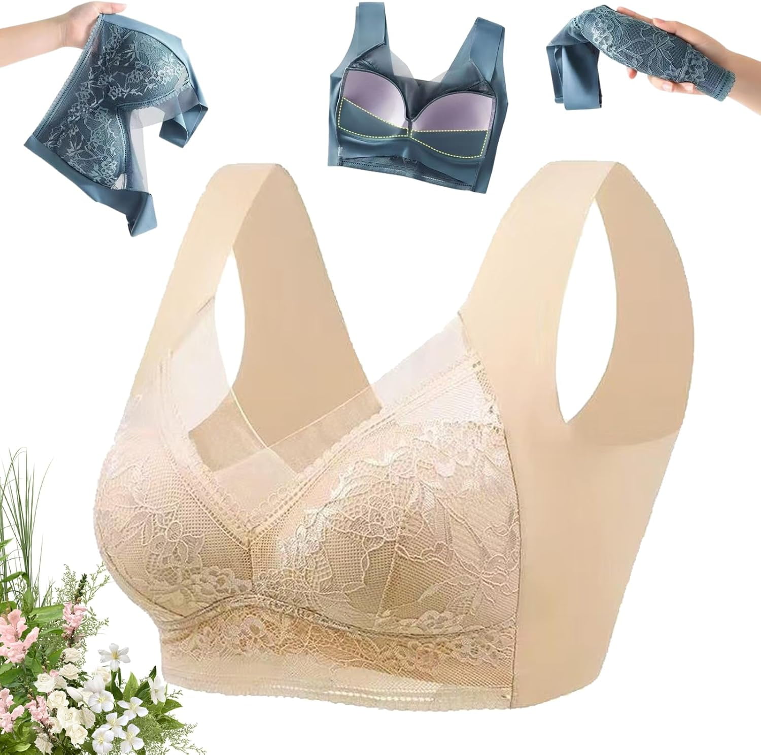 Jeadora Bras for Older Women,Lace's Large-Sized Vest Without Steel Rims ...
