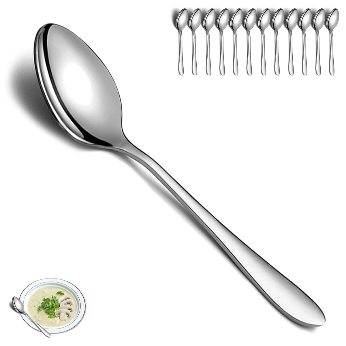 Jeaker Dinner Spoons Set of 12, Jeaker Stainless Steel Soup Spoon ...