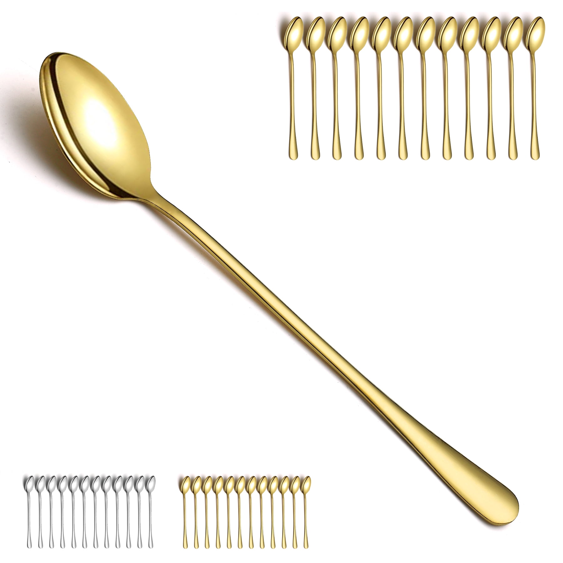 Jeaker Gold 7.5" Iced Tea Spoons, Stainless Steel Long Handle Mixing ...