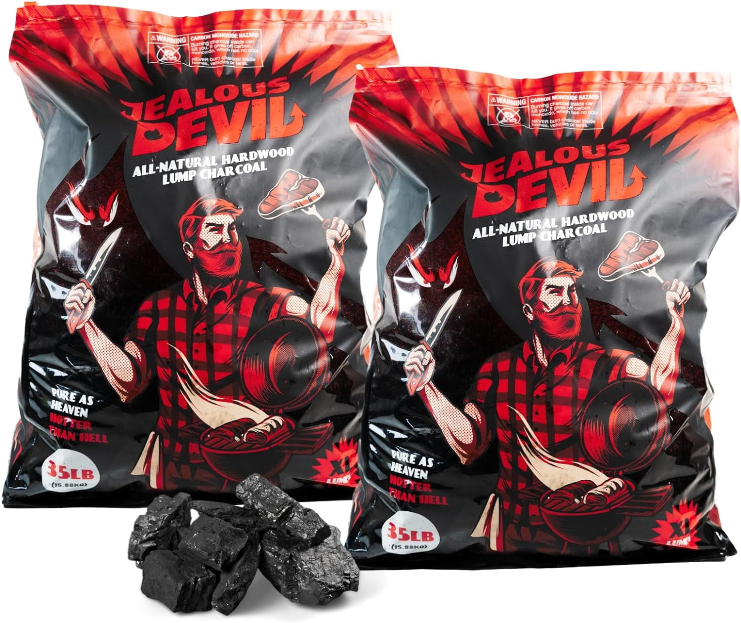 Jealous Devil Large Bag Grill Lump Charcoal, 35 Lb, 2 Pack - Walmart.com