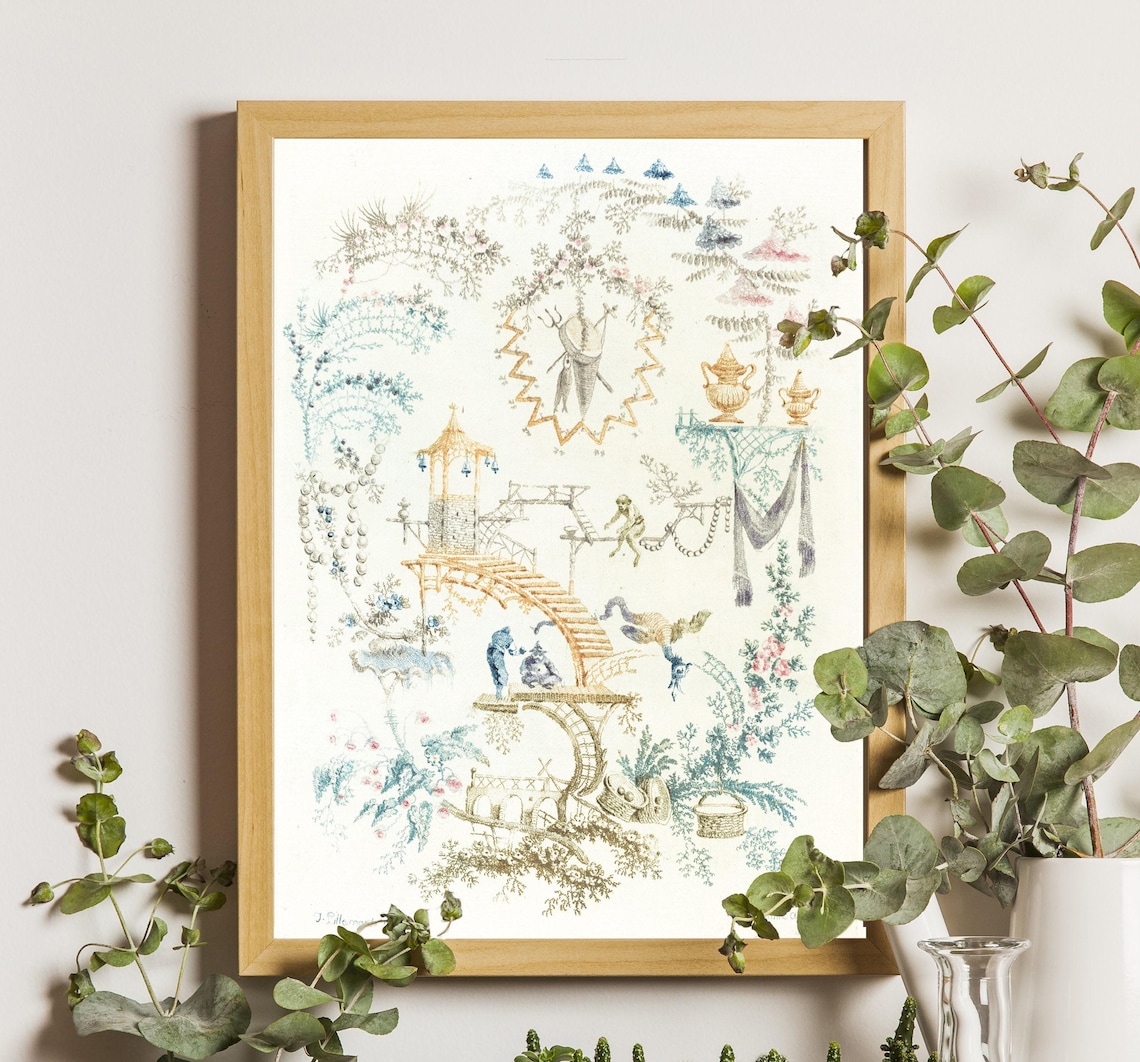 Jean-Baptiste Pillement Art Poster, Shabby Chic Wall Art, Antique ...