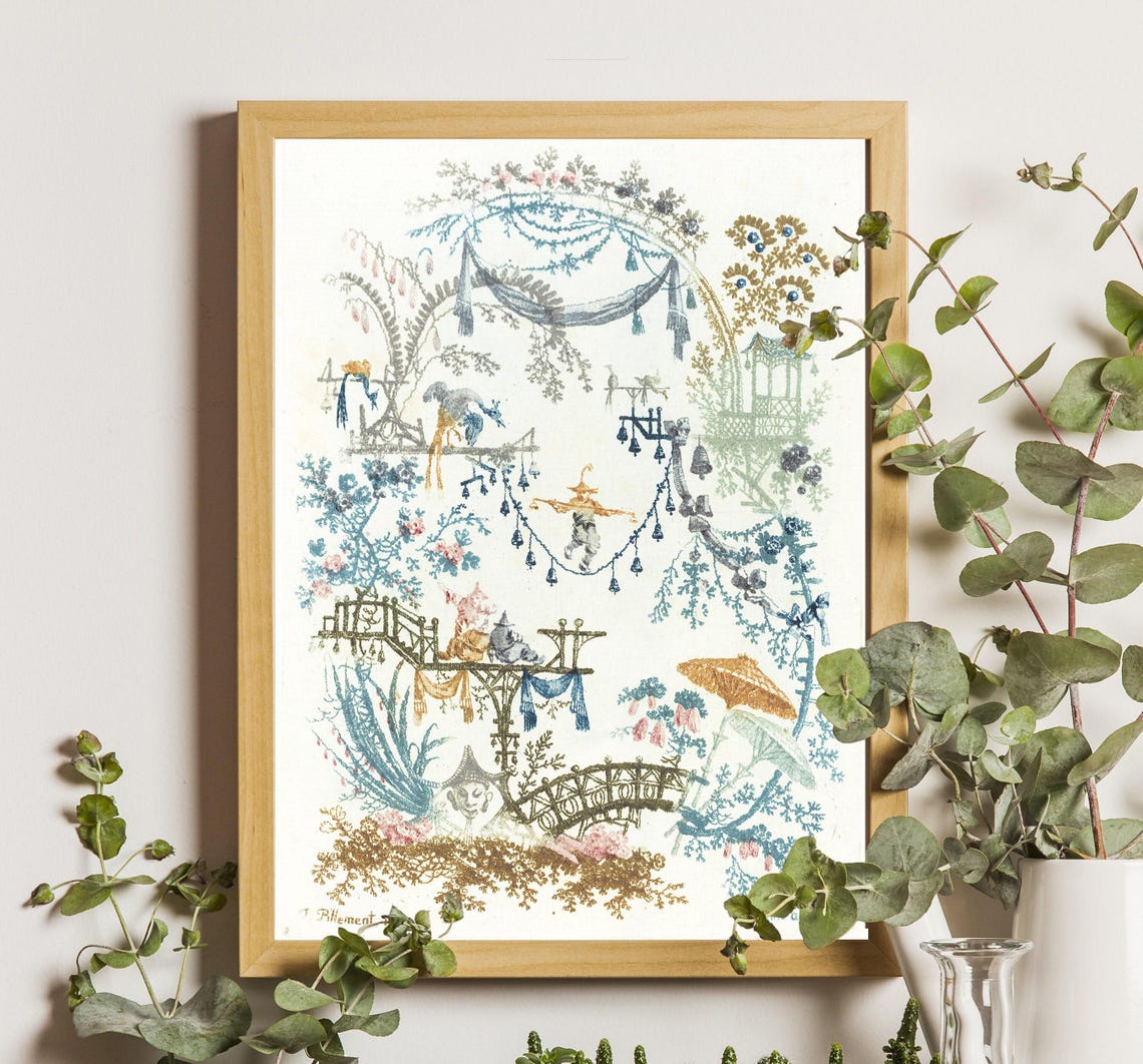 Jean-Baptiste Pillement Art Poster, Shabby Chic Wall Art, Antique ...